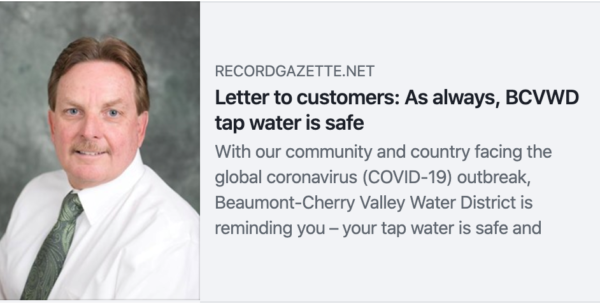 Letter to customers: As always, BCVWD tap water is safe | Beaumont ...
